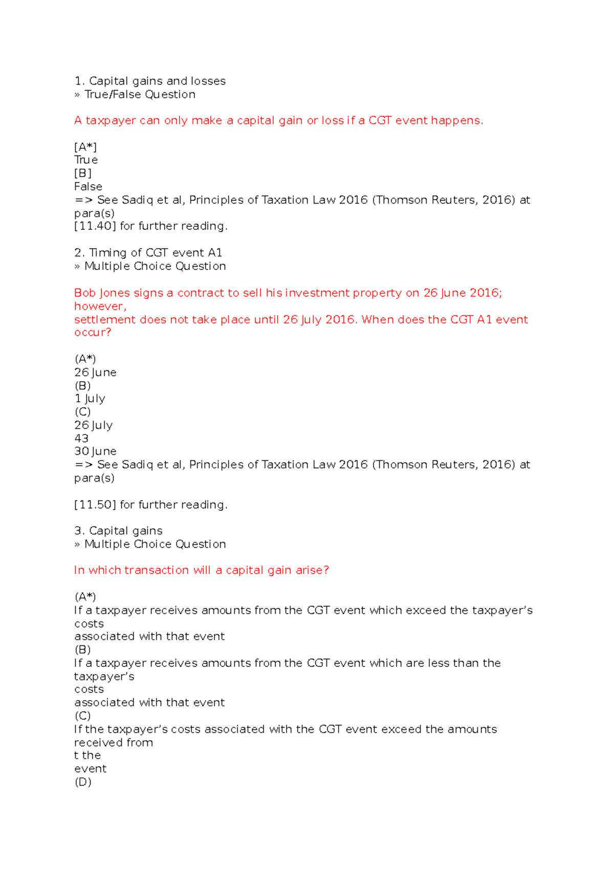 Quiz on Capital Gains Tax (CGT) Concepts for CG Tax Course - Studocu