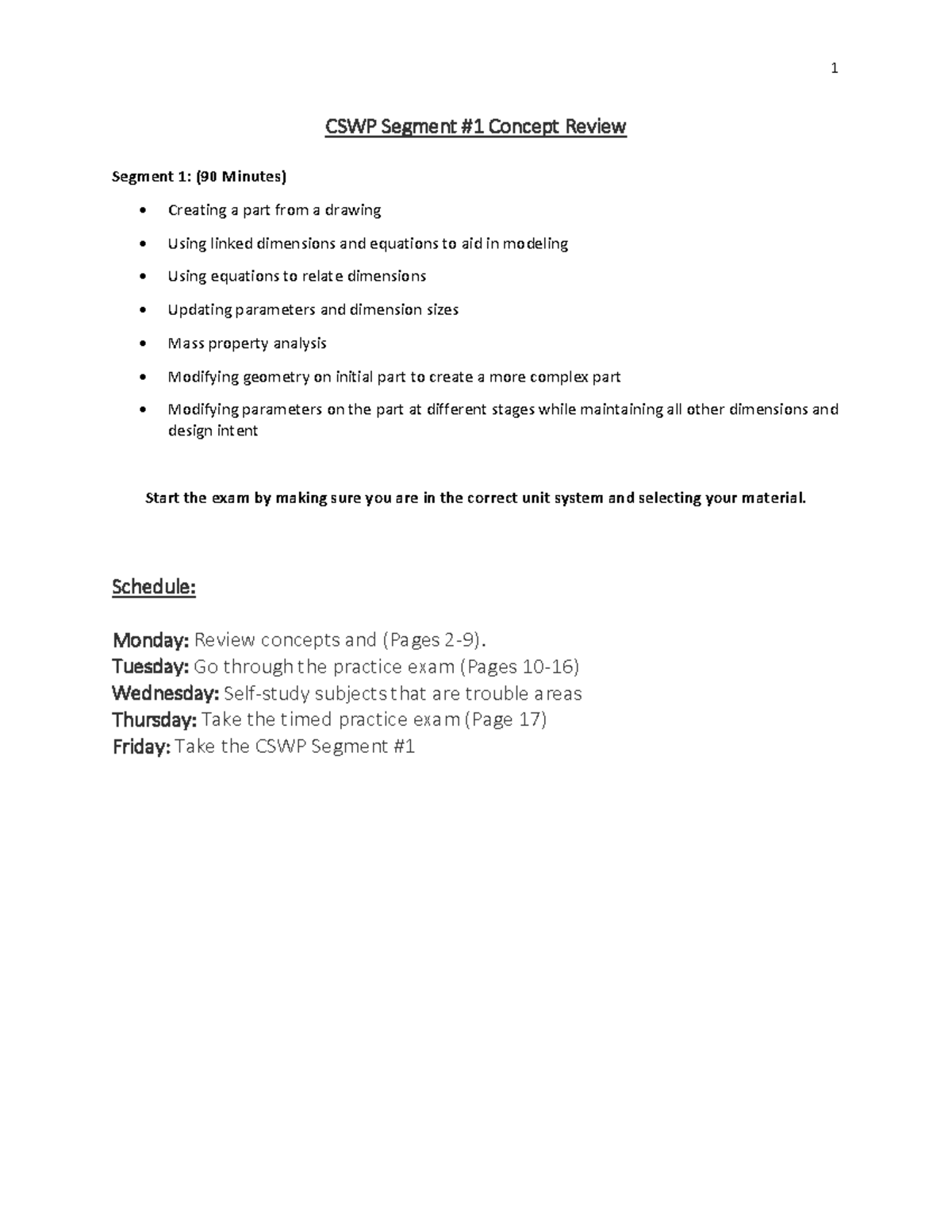 CSWP Segment 1: SolidWorks Part Modeling and Design Review - Studocu