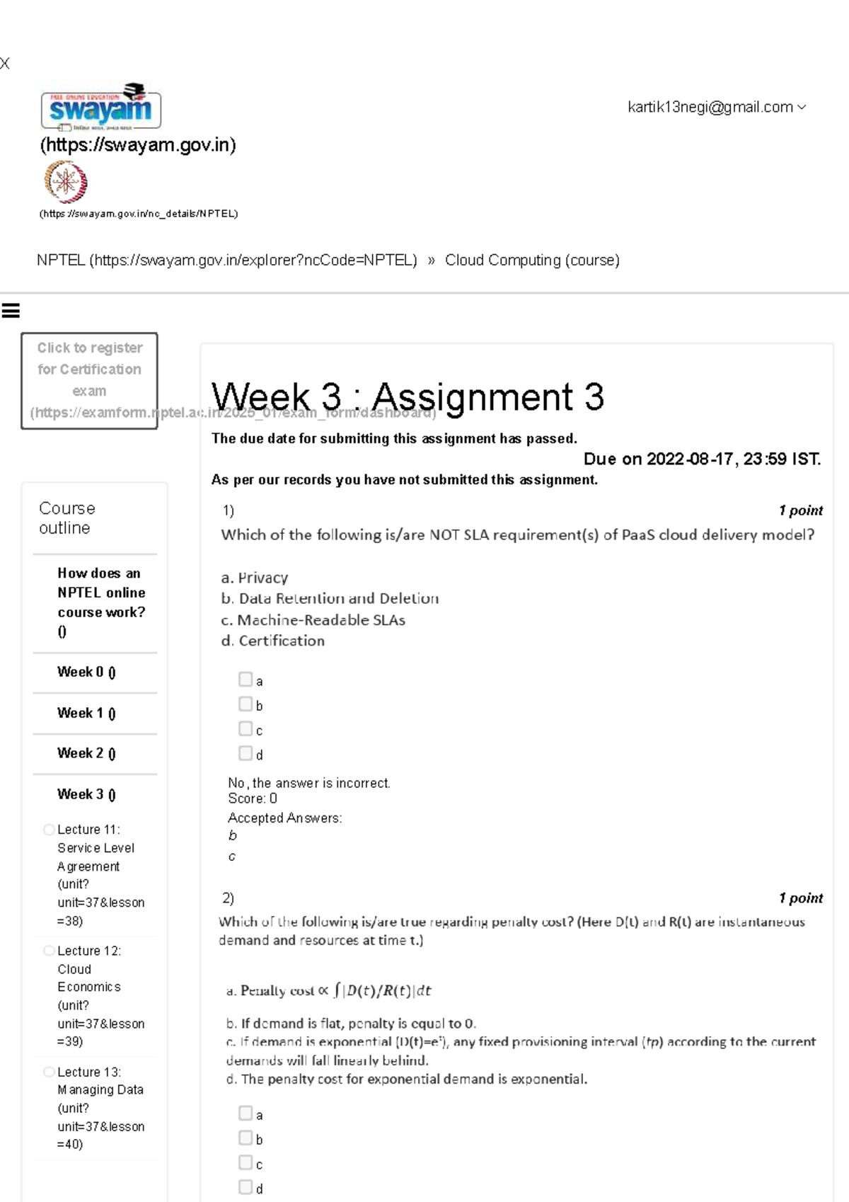 NPTEL Cloud Computing Week 3 Assignment 3 - Submission Reminder - Studocu