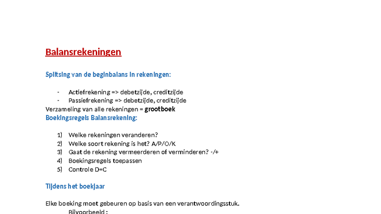 H2 Balansrekeningen: Splitsing en Boekingsregels in Detail - Studocu