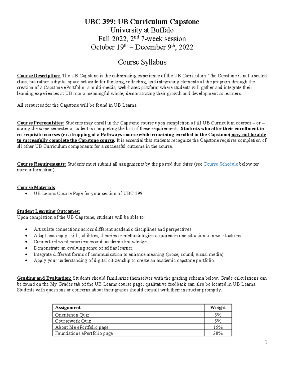 UBC 399 Fall 2022 Course Syllabus and Capstone Overview - Studocu