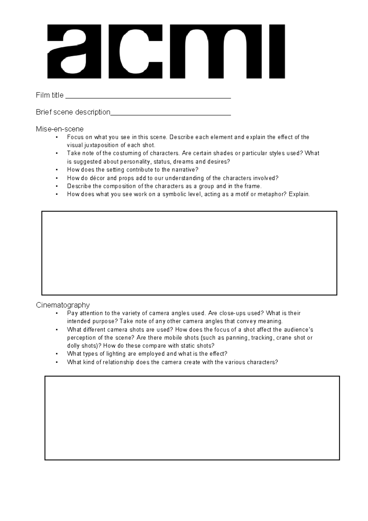 Scene Analysis Worksheet for Film Studies (Course Code: FST101) - Studocu