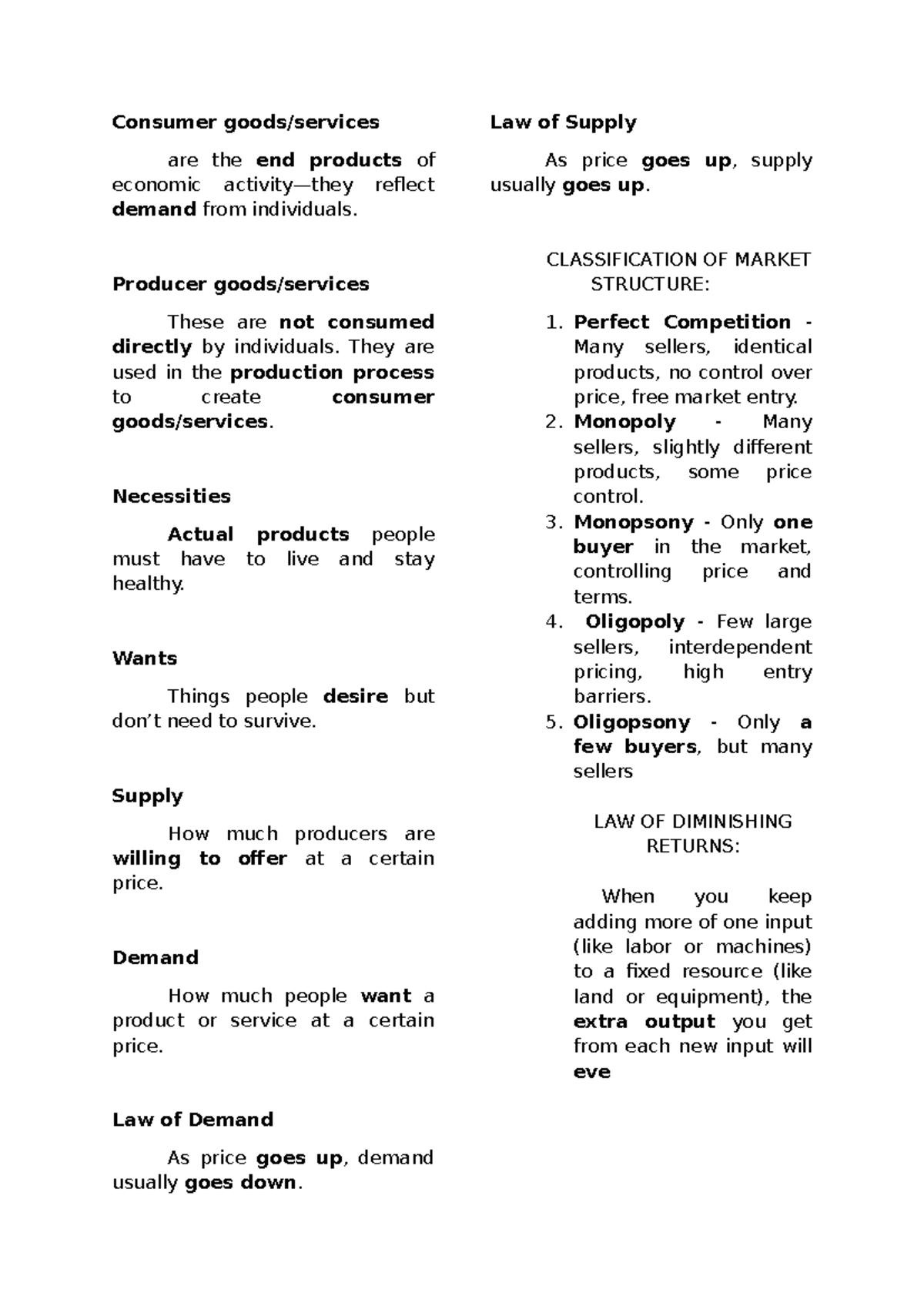ECON 101: Consumer Law, Market Structures & Interest Concepts - Studocu