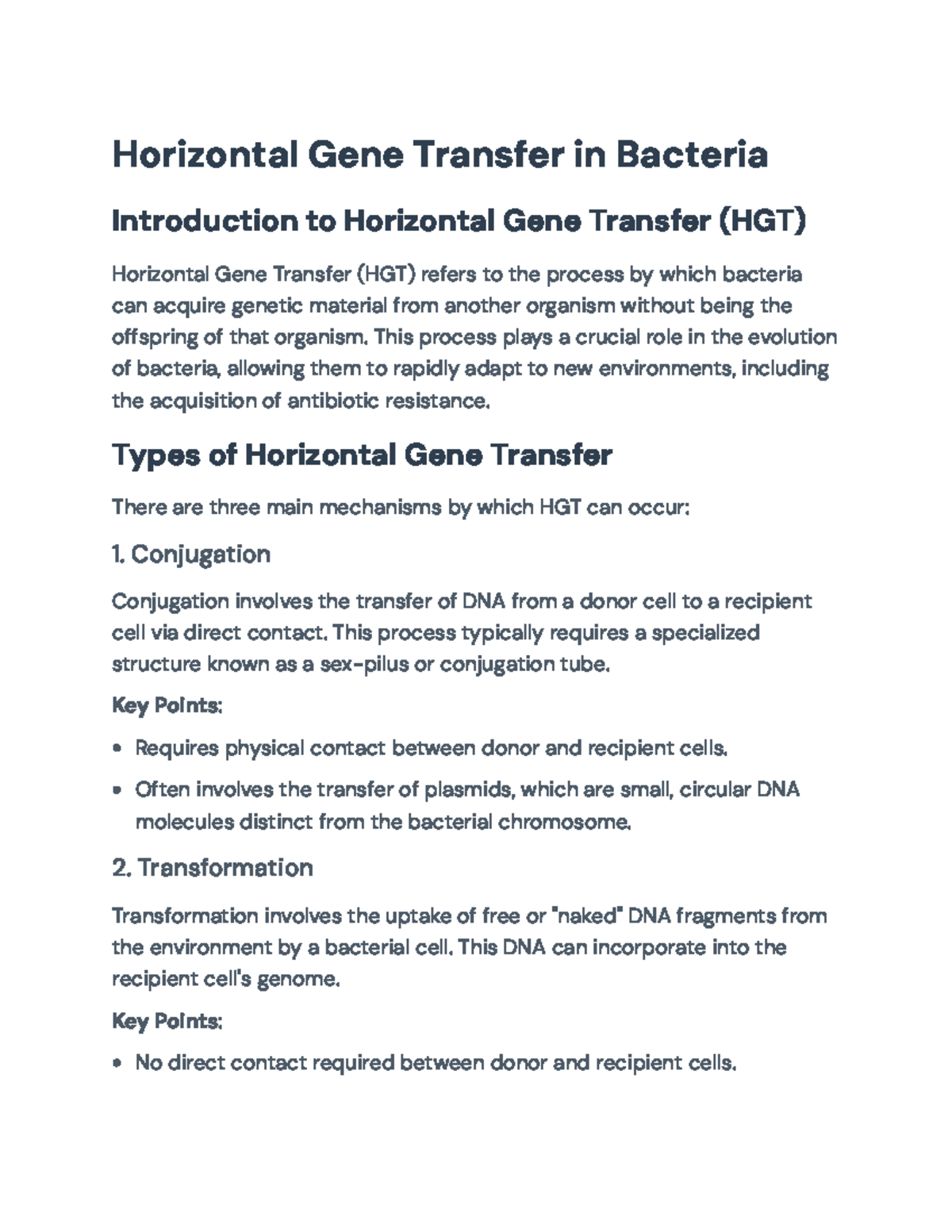 Horizontal Gene Transfer in Bacteria: Mechanisms & Implications - Studocu