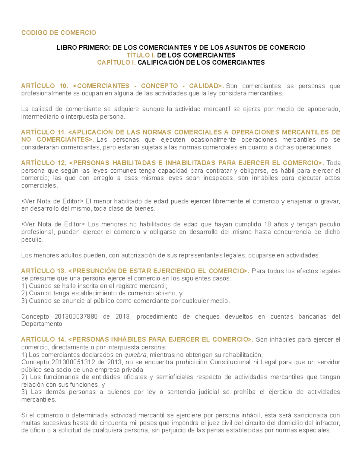 Código de Comercio - Libro Primero: Comerciantes y Asuntos Comerciales ...