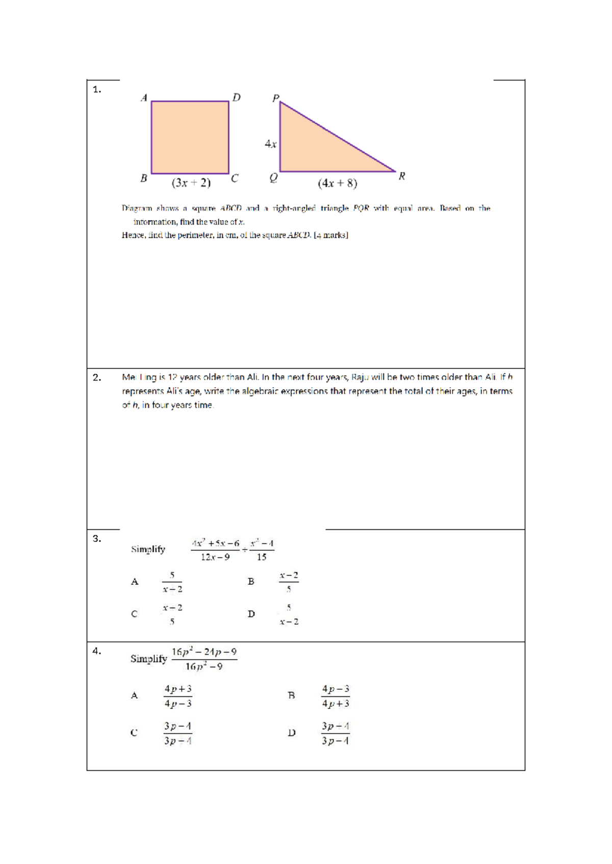 Chap 2-3: Area & Perimeter Problems with Algebraic Expressions - Studocu