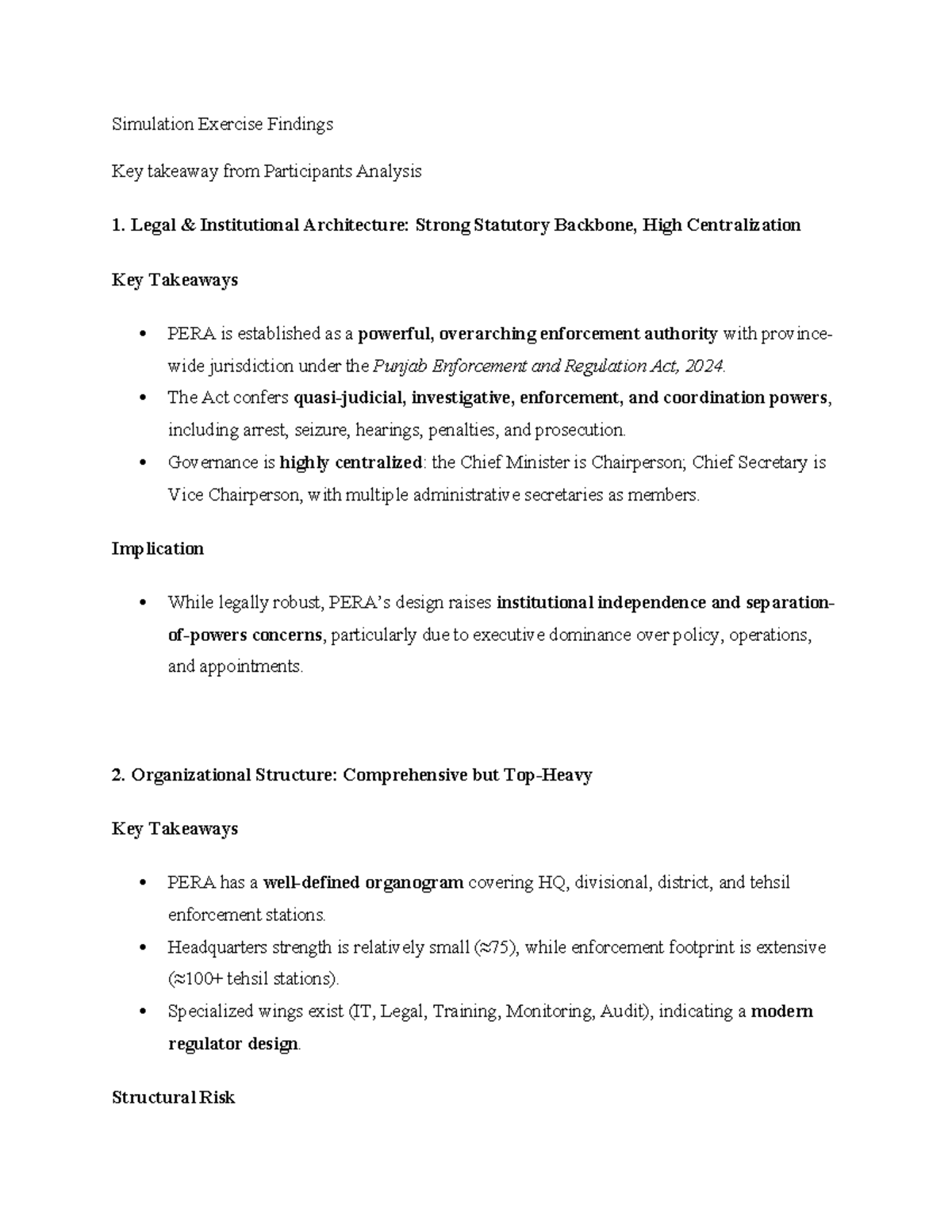 Simulation Exercise Findings: Key Takeaways on PERA's Structure and ...