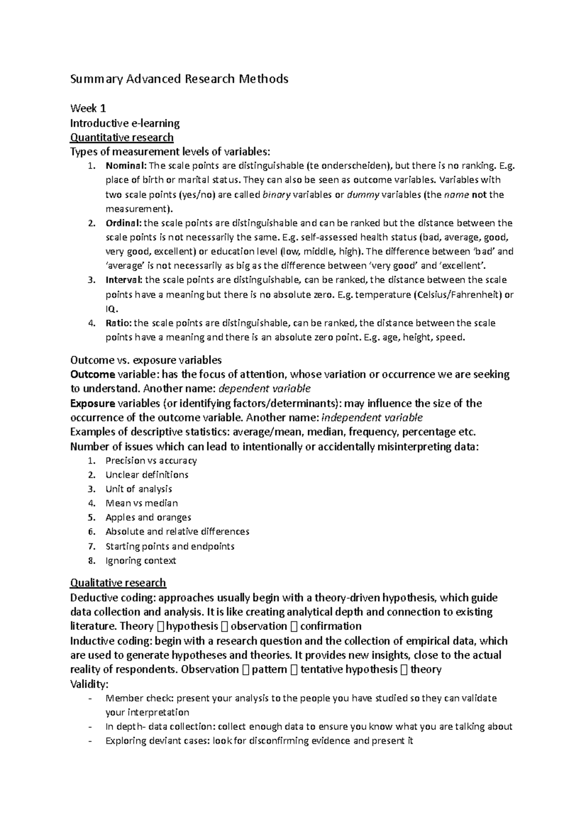 SAM 101: Summary of Advanced Research Methods for Week 1 - Studeersnel