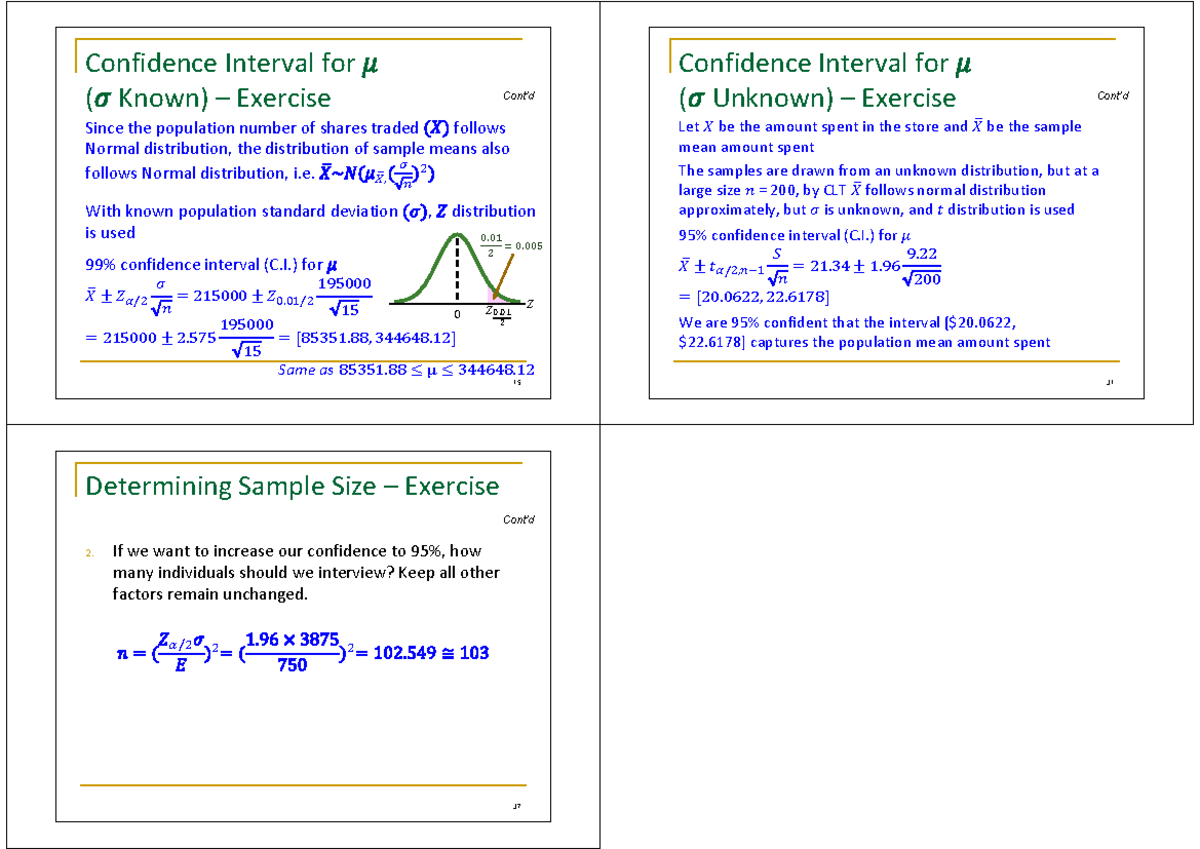 Topic 5: Confidence Interval Estimation Solutions (Known & Unknown) - Studocu