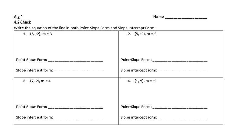Alg 1 4.2 Check: Writing Equations in Standard & Slope-Intercept Form ...