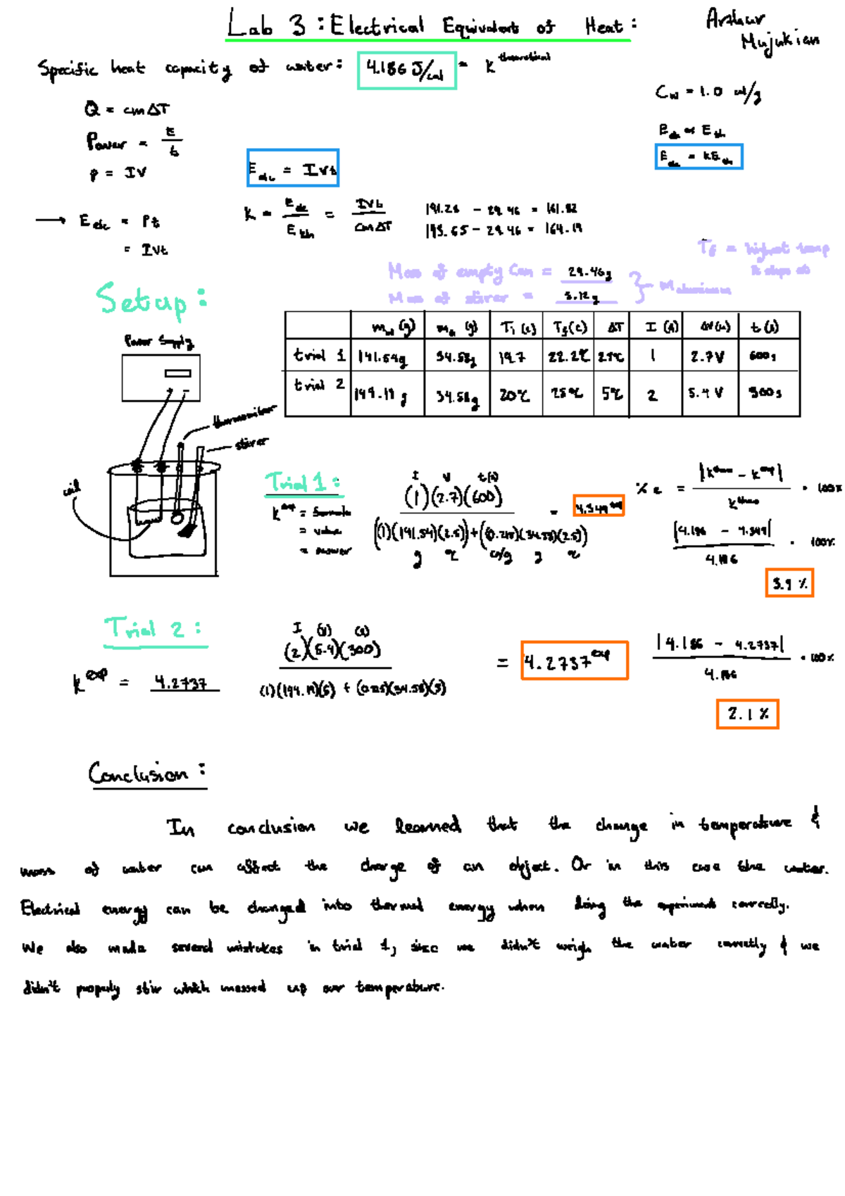 Physics 2B Lab 3: Electrical Equivalent of Heat Experiment Insights ...
