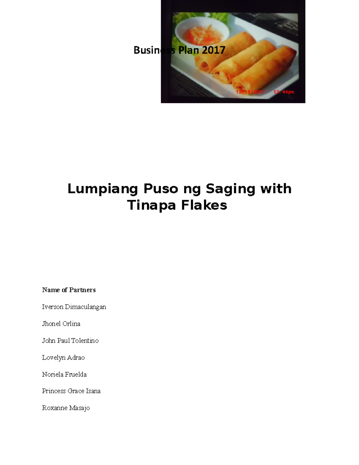 Group 4 - Final Business Plan: Lumpiang Puso ng Saging with Tinapa ...