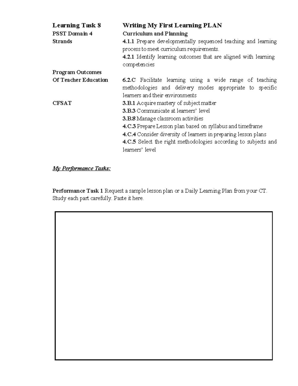 Learning Task 8: Crafting My First Developmental Learning Plan - Studocu