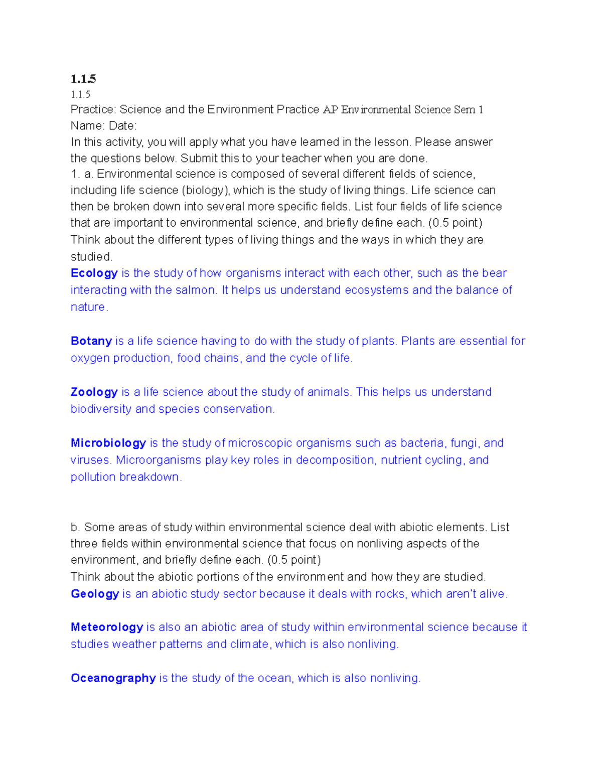 1.1.5 Practice: AP Environmental Science - Science & Environment ...