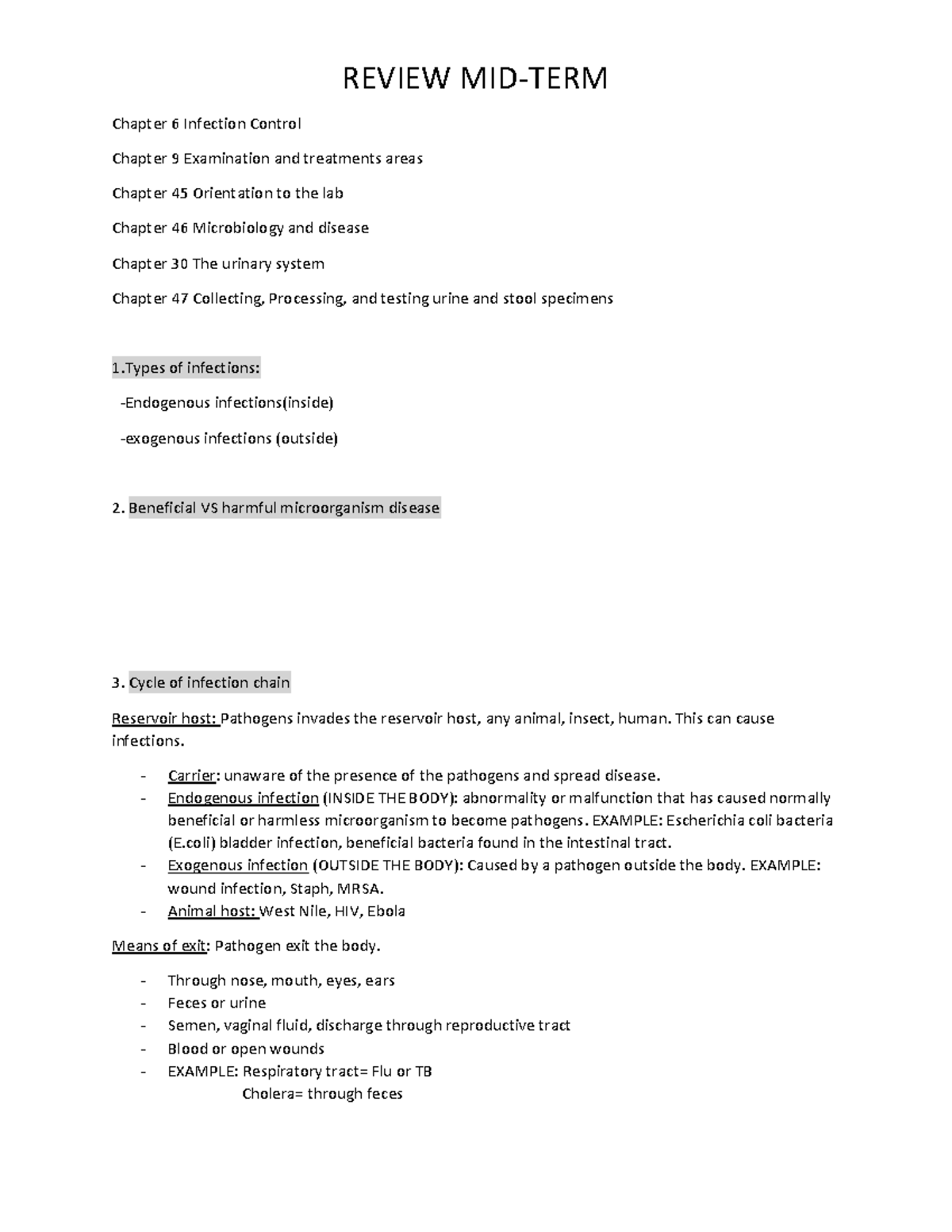 Medical Assistant Med Term Review - Infection Control & Transmission ...