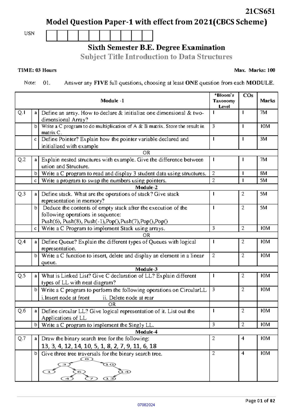 21CS651 - Data Structures Lab Notes with Model Questions - Studocu