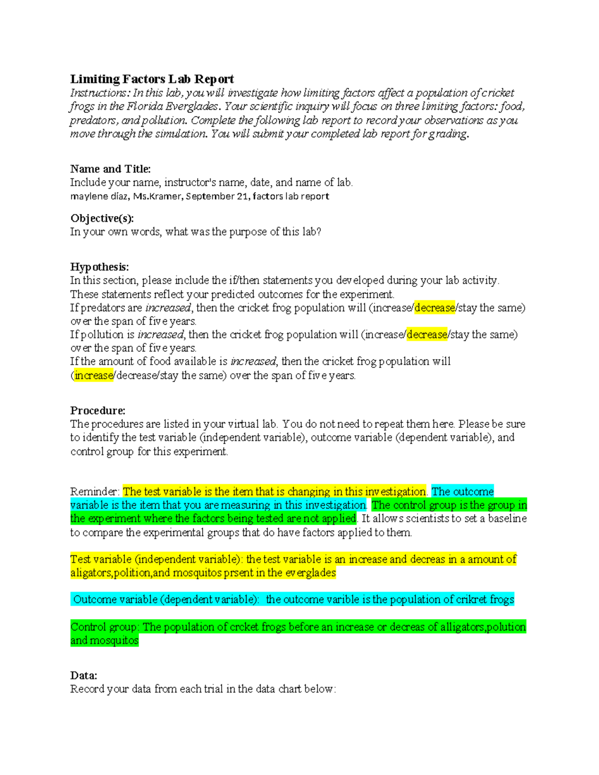 Factors lab report-1 - easyy - Limiting Factors Lab Report Instructions ...