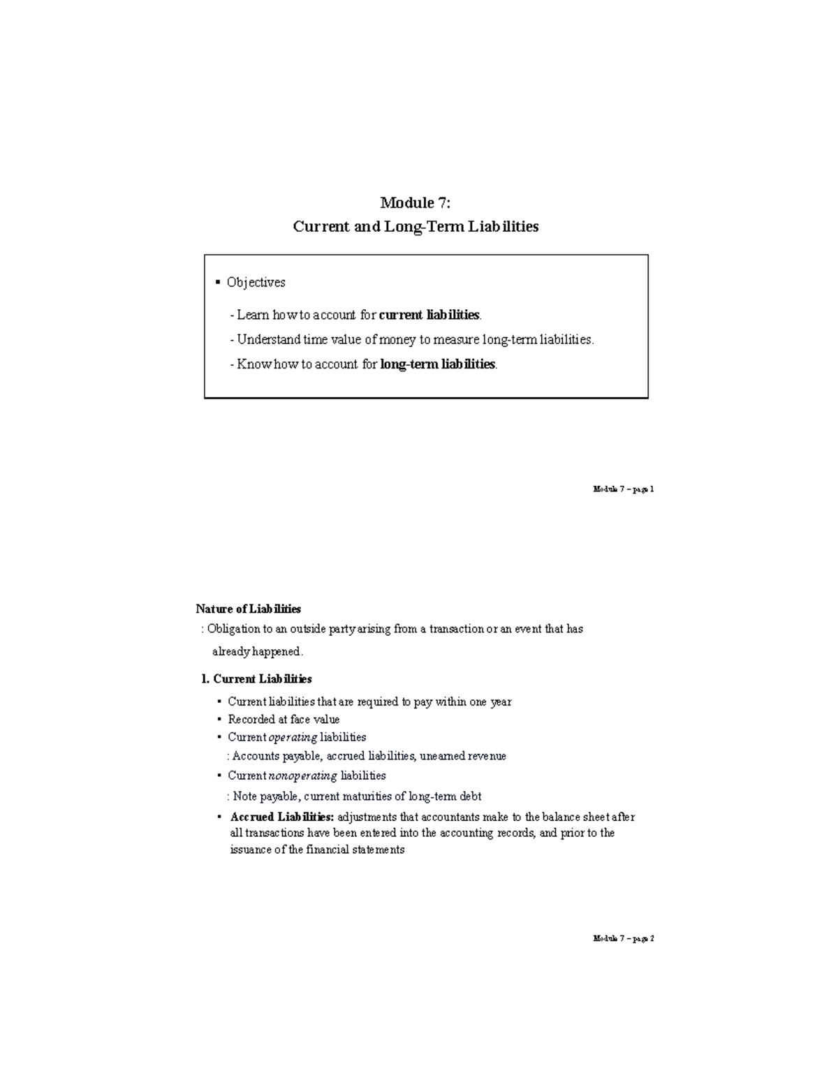 Module 7: Accounting for Current & Long-Term Liabilities - Studocu