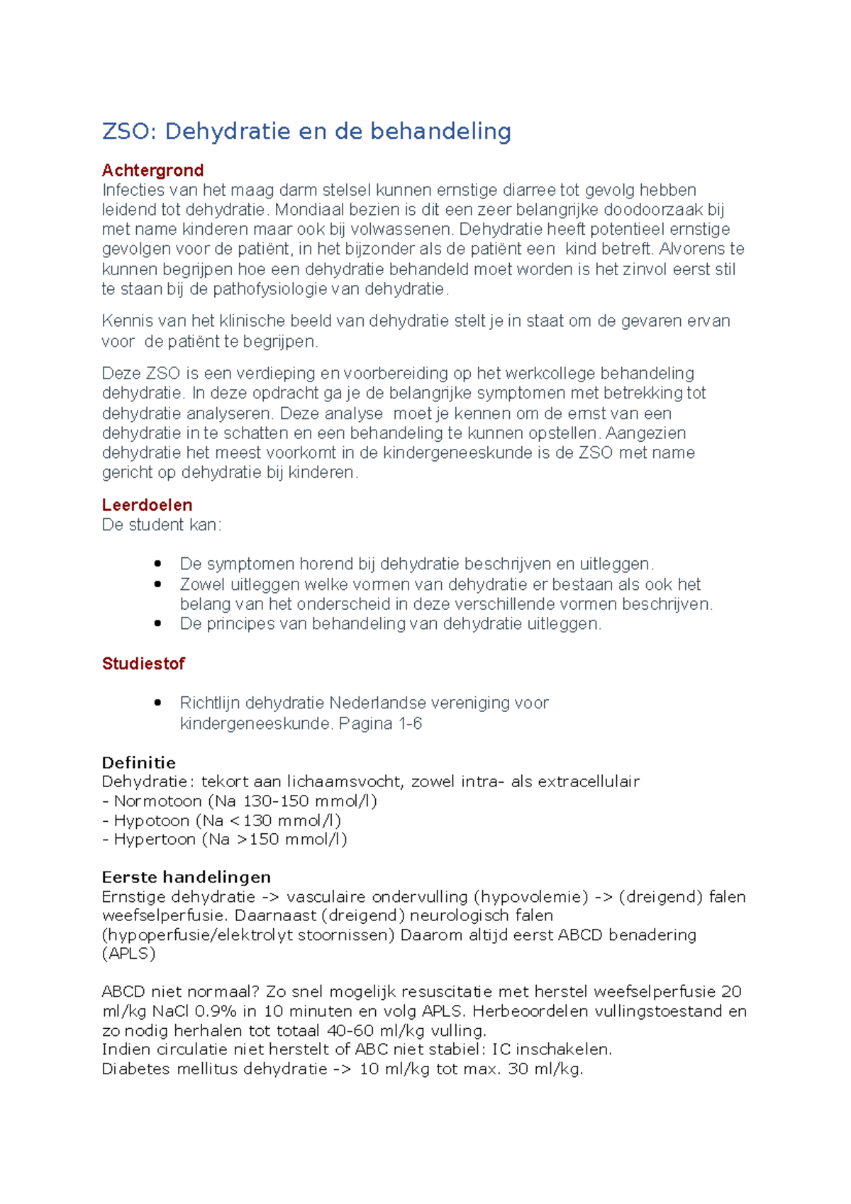 2 ZSO Dehydratie en de behandeling - ZSO: Dehydratie en de behandeling ...