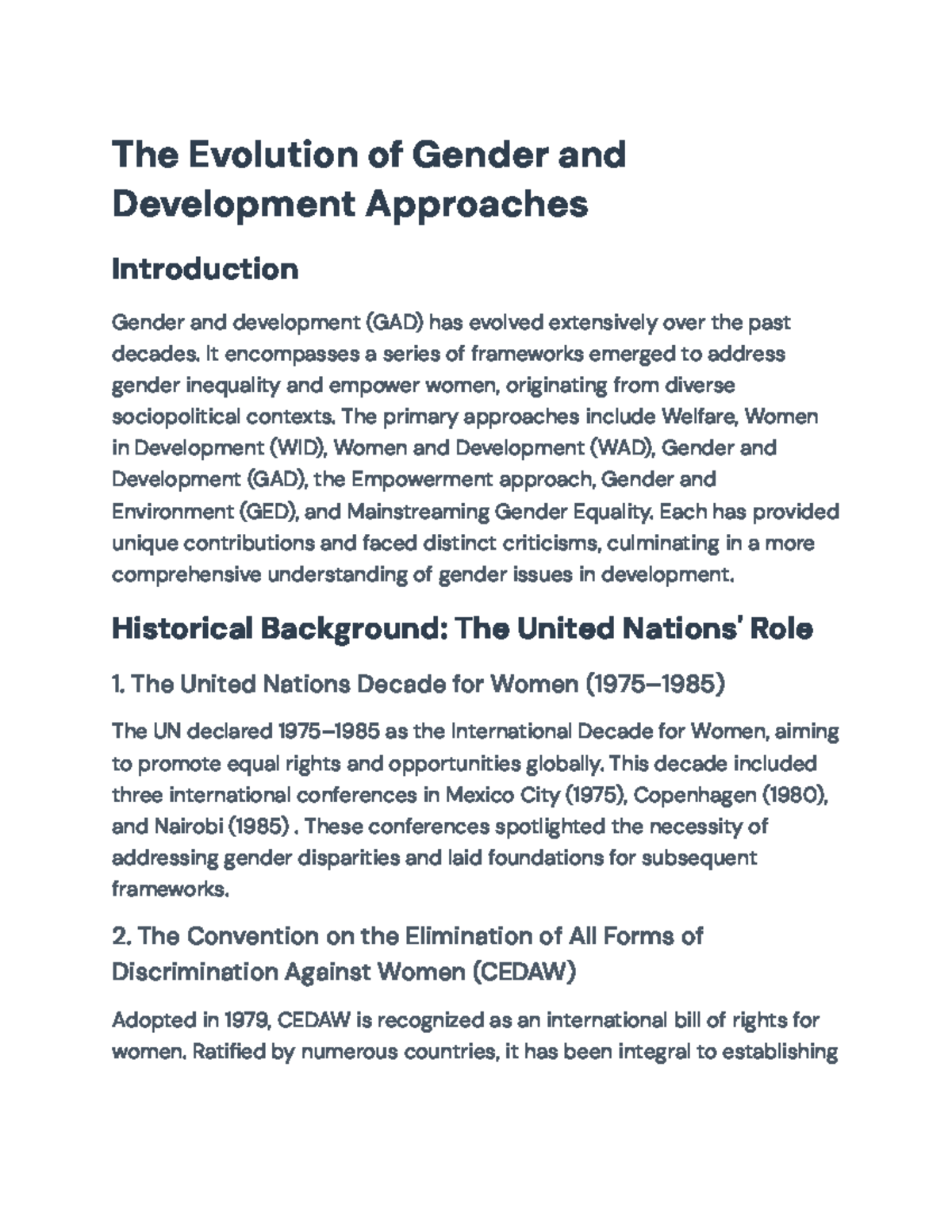 The Evolution of Gender and Development Approaches: An Overview - The ...