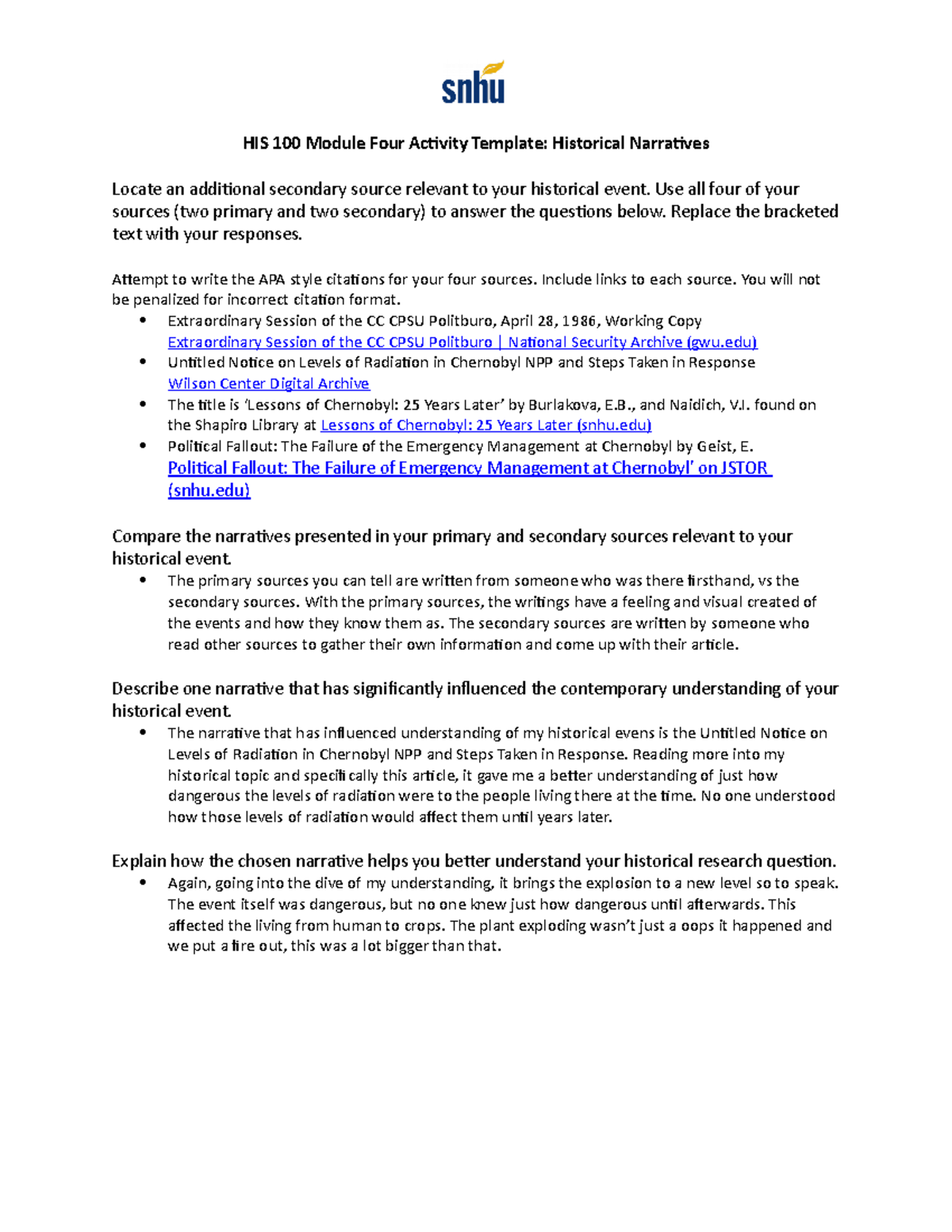 HIS 100 - Chernobyl Explosion: Causes, Effects & Historical Analysis ...