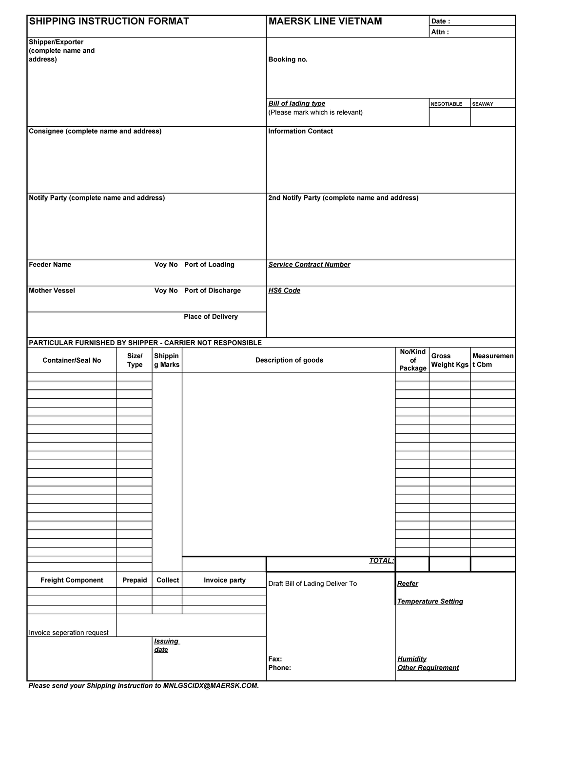 Shipping-instruction-format maersk - SHIPPING INSTRUCTION FORMAT MAERSK ...