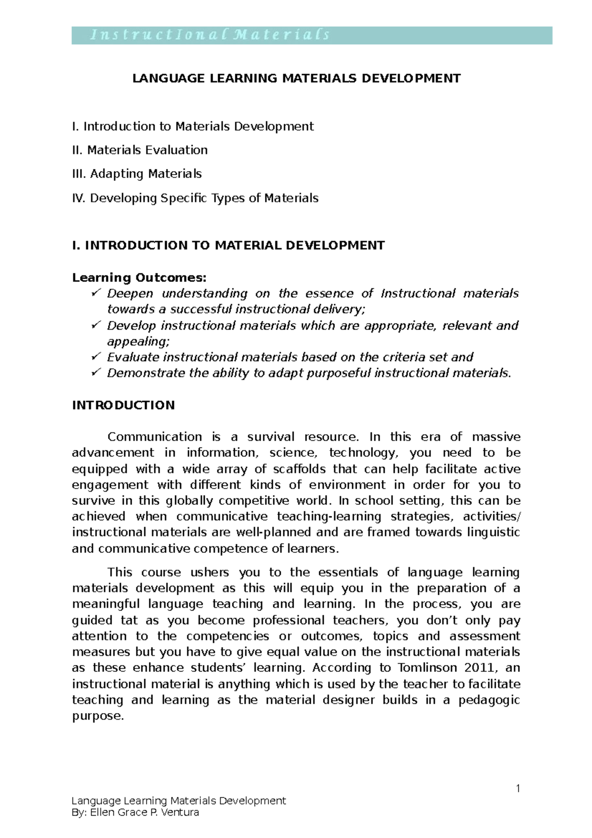 Language Learning Materials Development Module: Key Concepts & Techniques - Studocu
