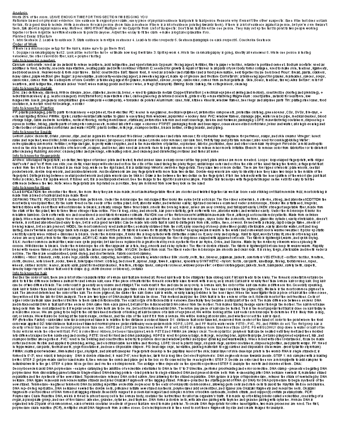 Crime Busters Cheat Sheet: Forensic Evidence Analysis Guide - Studocu