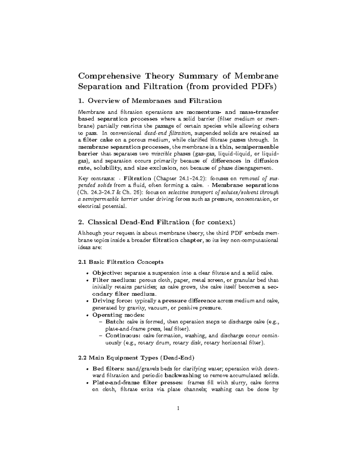 Membrane Separation & Filtration Theory Summary (Course Code: MEM-101 ...