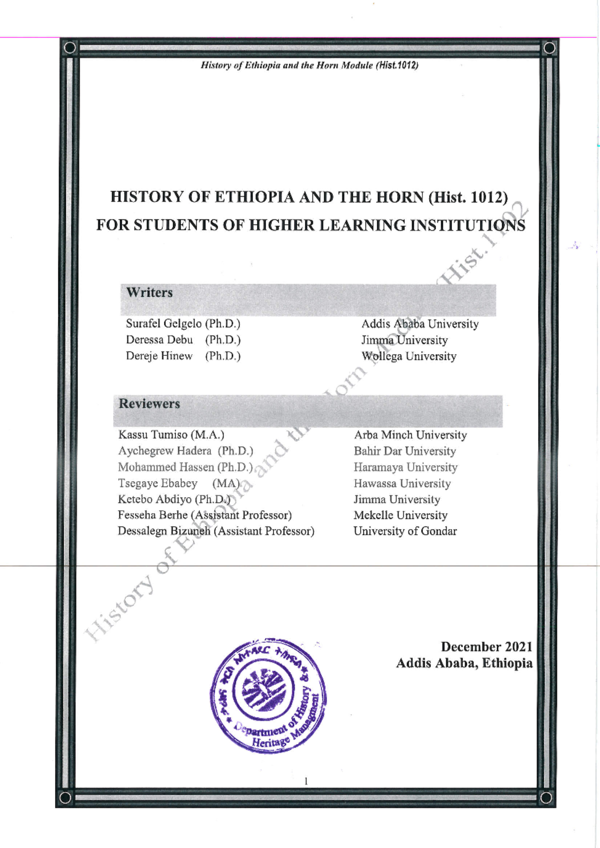 Ethiopian History and the Horn: Common Course Module Overview - Studocu