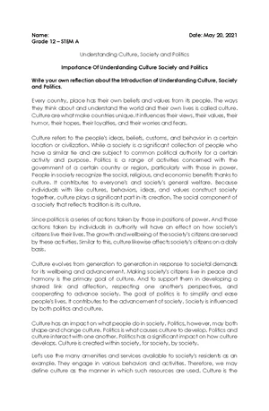 Ucsp - importance of understanding culture, society and Politics - a ...