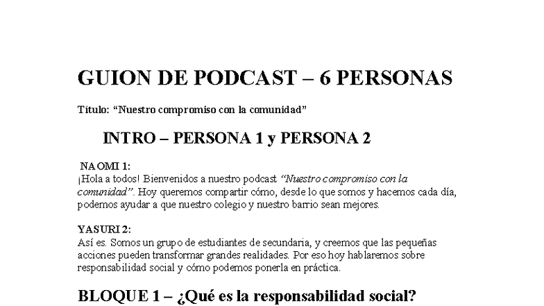Guion de Podcast DPCC: Compromiso Social y Responsabilidad - Studocu