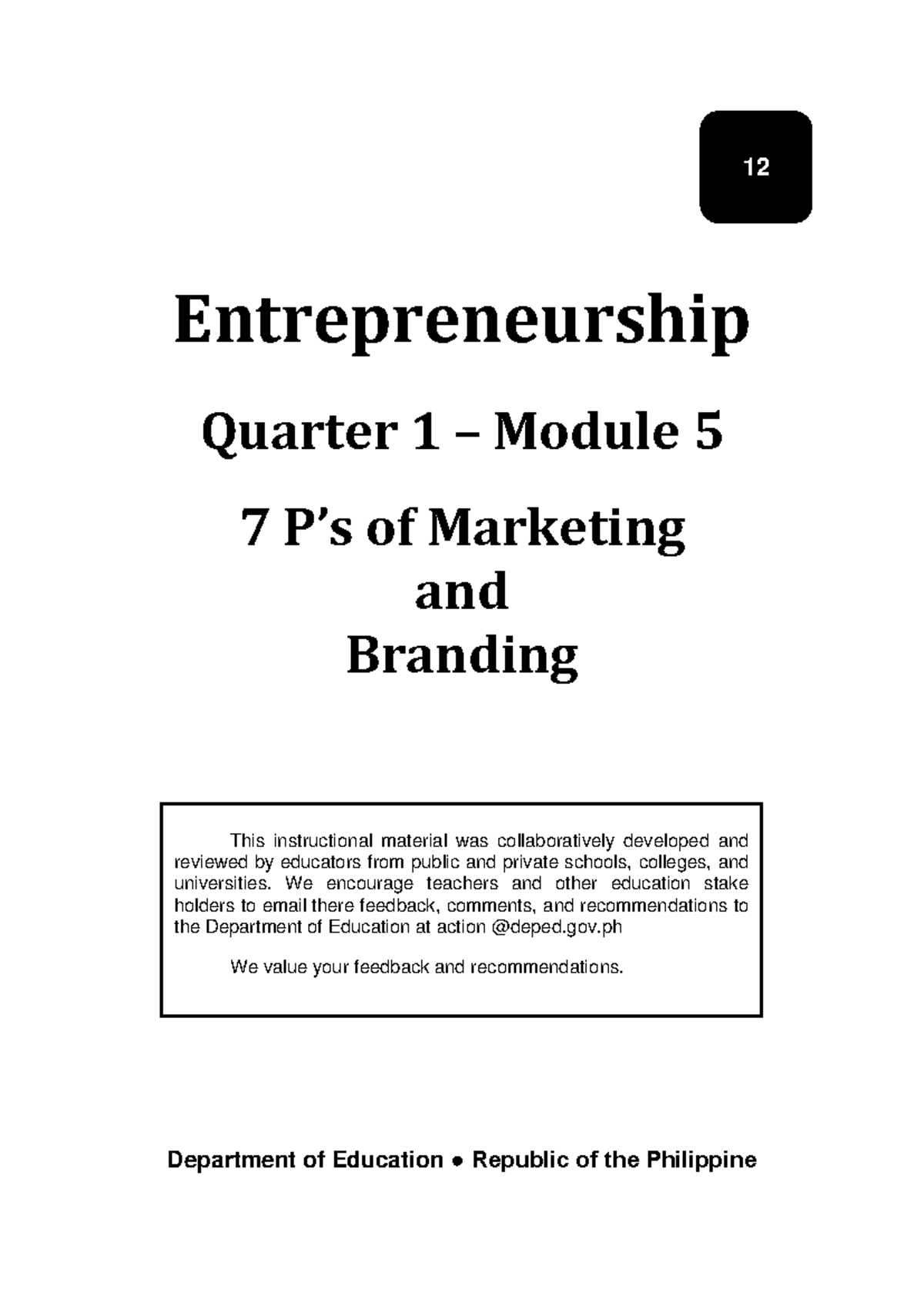 Entrep 12 Q1 Mod5: Comprehensive Guide to 7Ps of Marketing & Branding ...