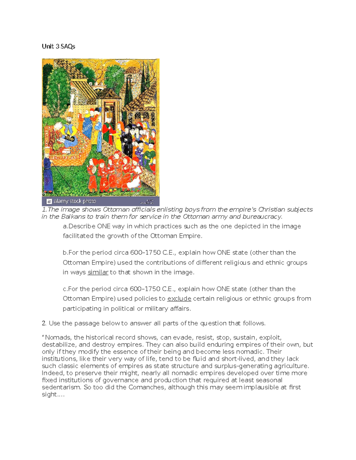 Unit 3 SAQs - AP World History Exam Practice Questions - Studocu