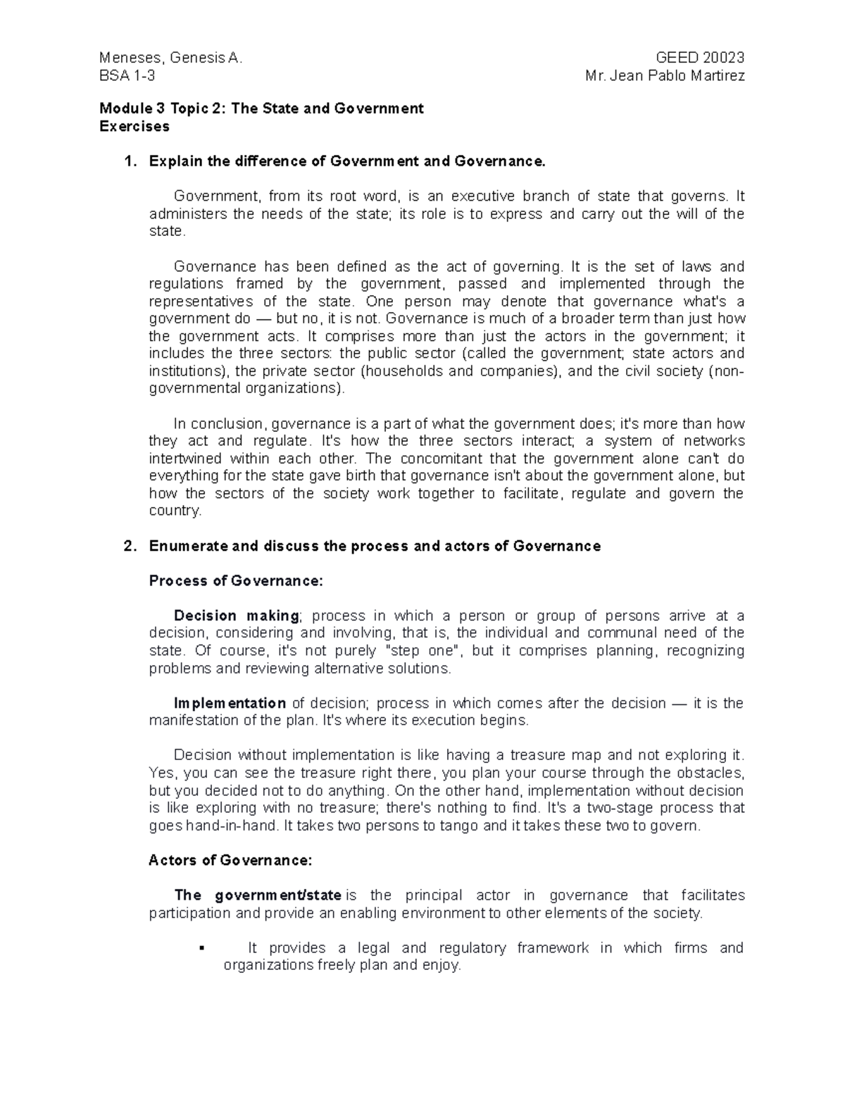 Meneses Exercise 3 Topic 2 - BSA 1-3 Mr. Jean Pablo Martirez Module 3 ...