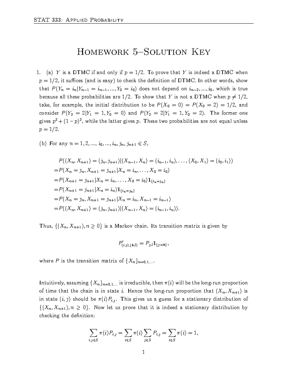 Stat333-hw5 w20 solution key - STAT 333: Applied Probability Homework 5 ...
