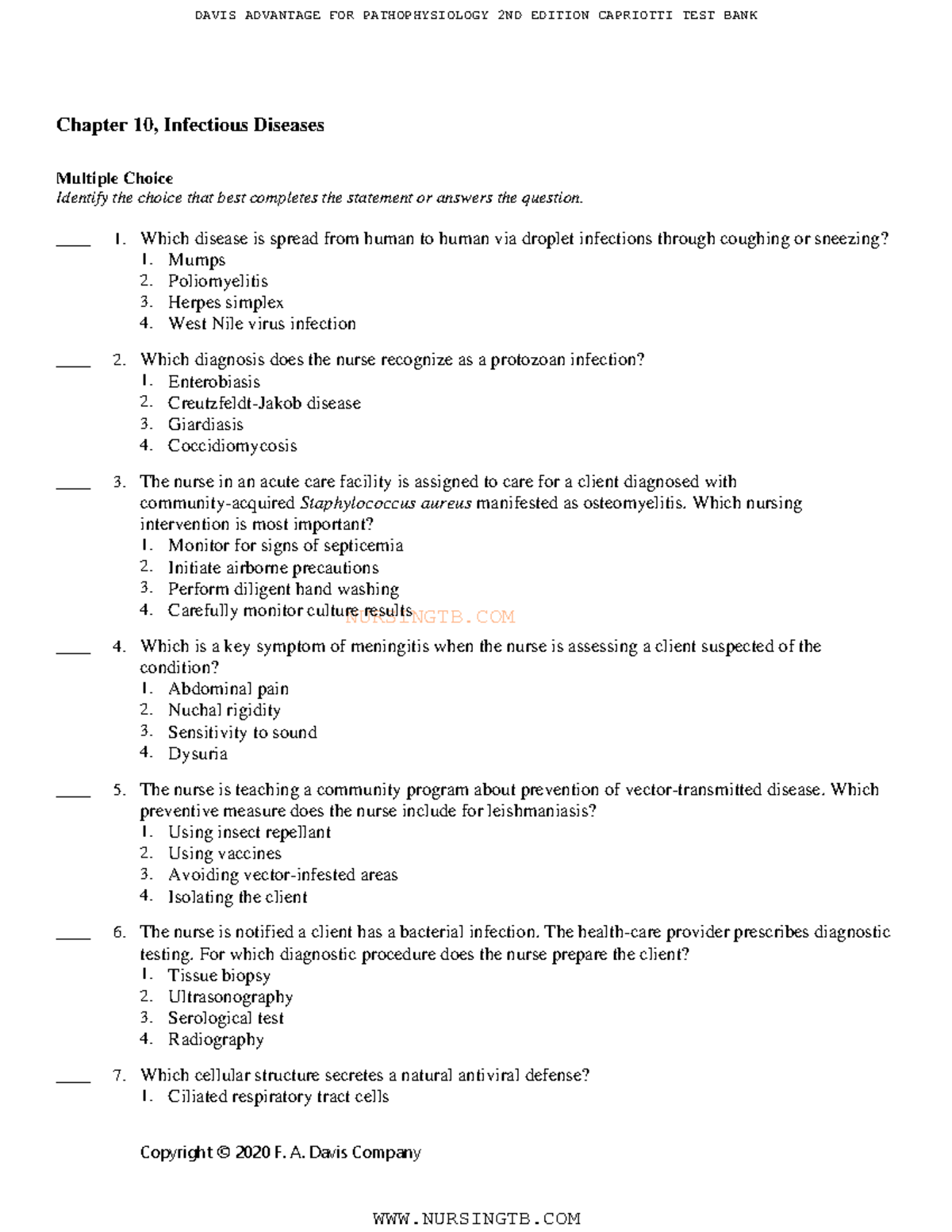 Chapter 10 Study Guide: Infectious Diseases (NURSING TB) - Studocu