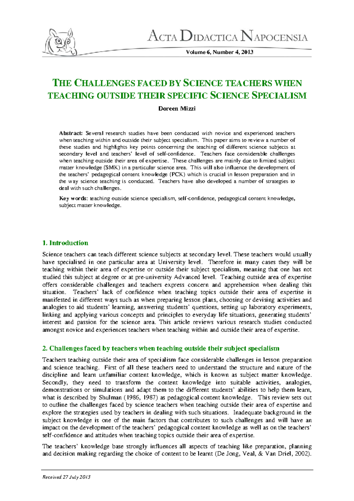 Challenges for Science Teachers Teaching Beyond Their Specialism - Studocu
