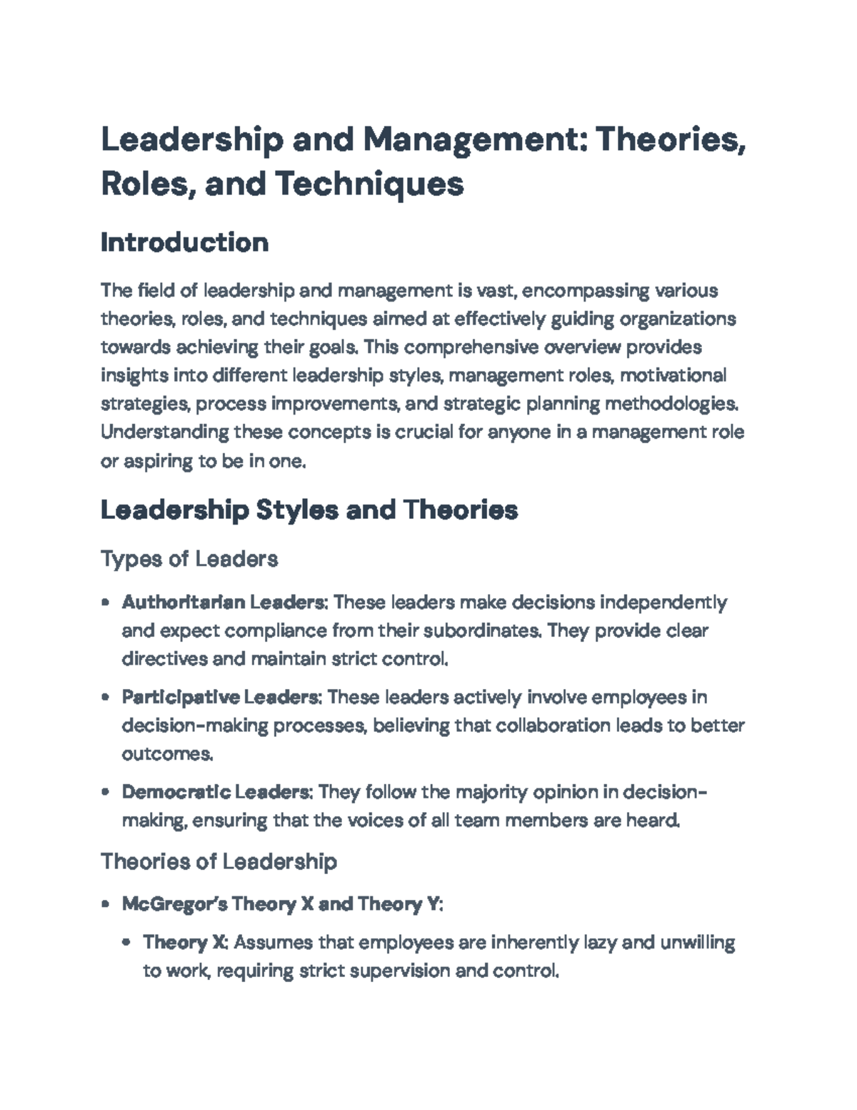 Leadership and Management: Theories, Roles, and Techniques Overview ...