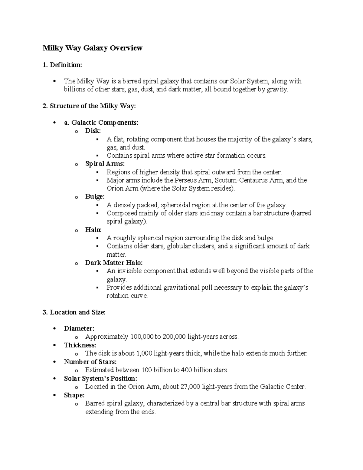R7 - Bio5 - Milky Way Galaxy Overview 1. Definition: The Milky Way is a ...