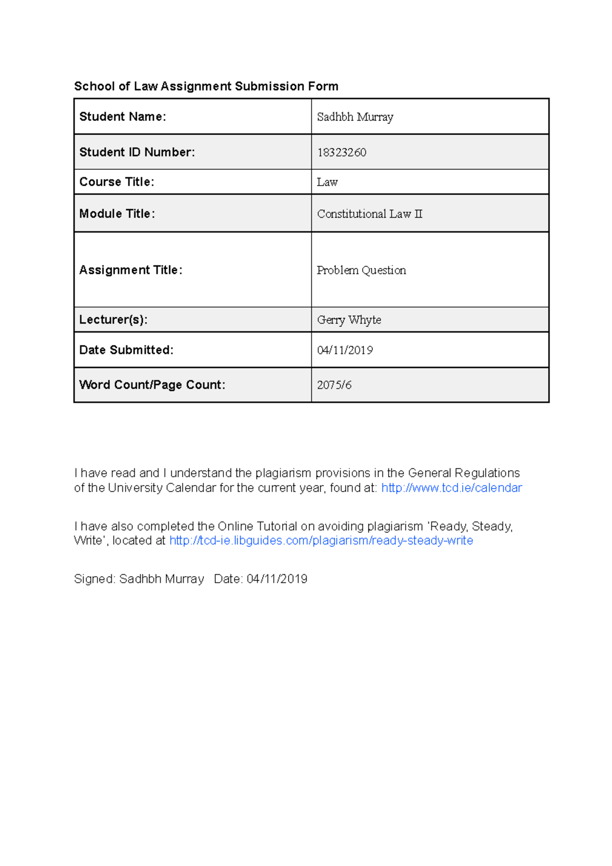 Final copy con 2 - Grade: 70 - School of Law Assignment Submission Form ...