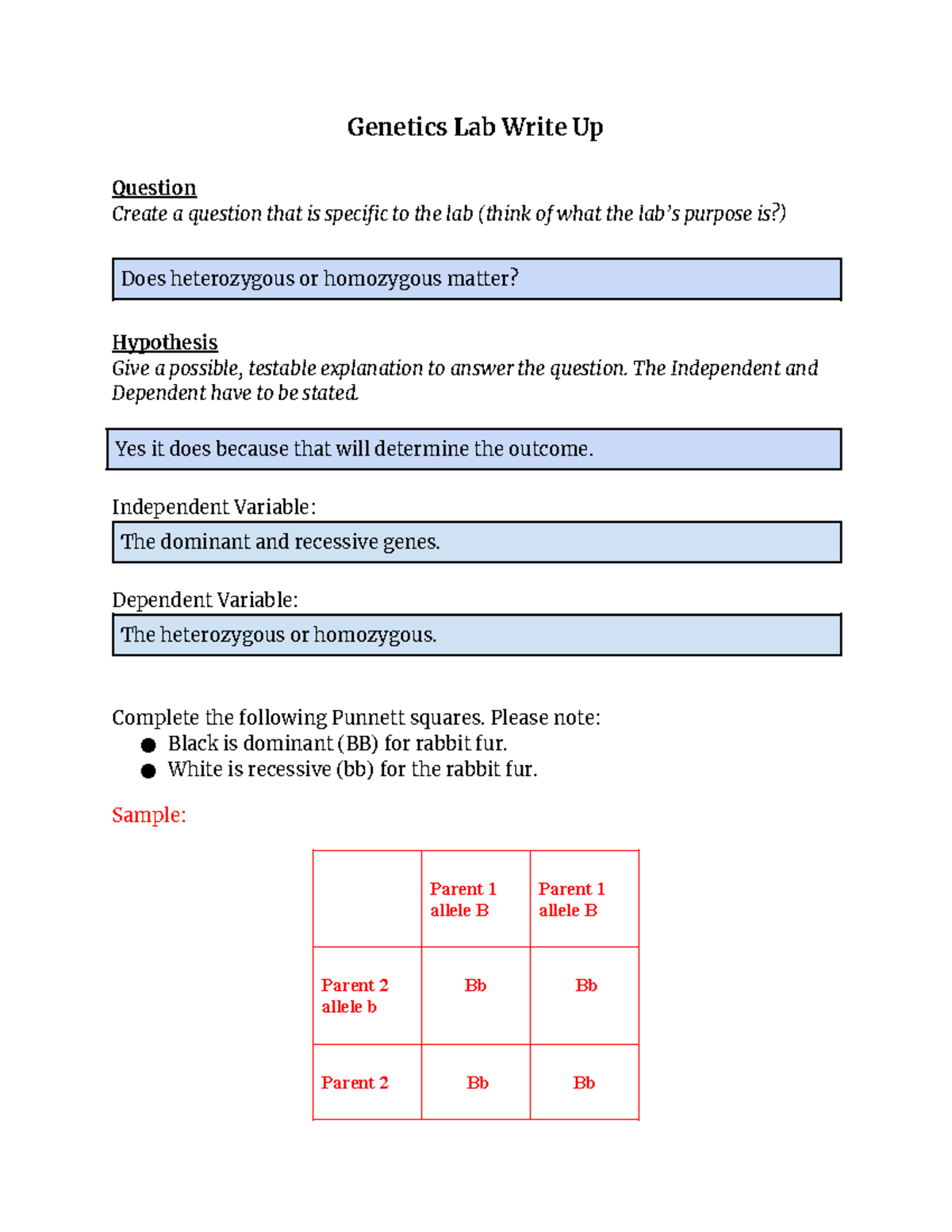 Genetics Lab Write-Up (2023): Impact of Heterozygosity on Traits - Studocu