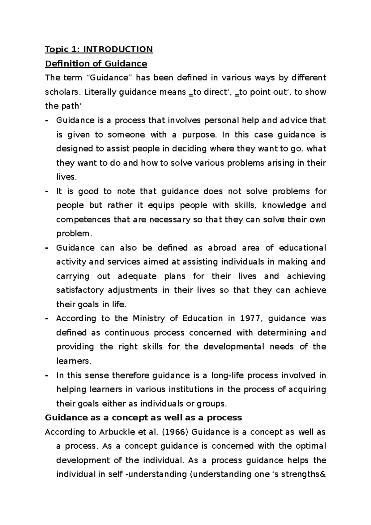 Lesson ONE- Introduction TO Guidance AND Counselling - Topic 1 ...