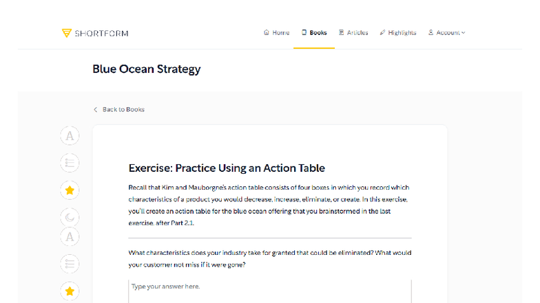 Blue Ocean Strategy Exercise: Action Table Practice - Studocu