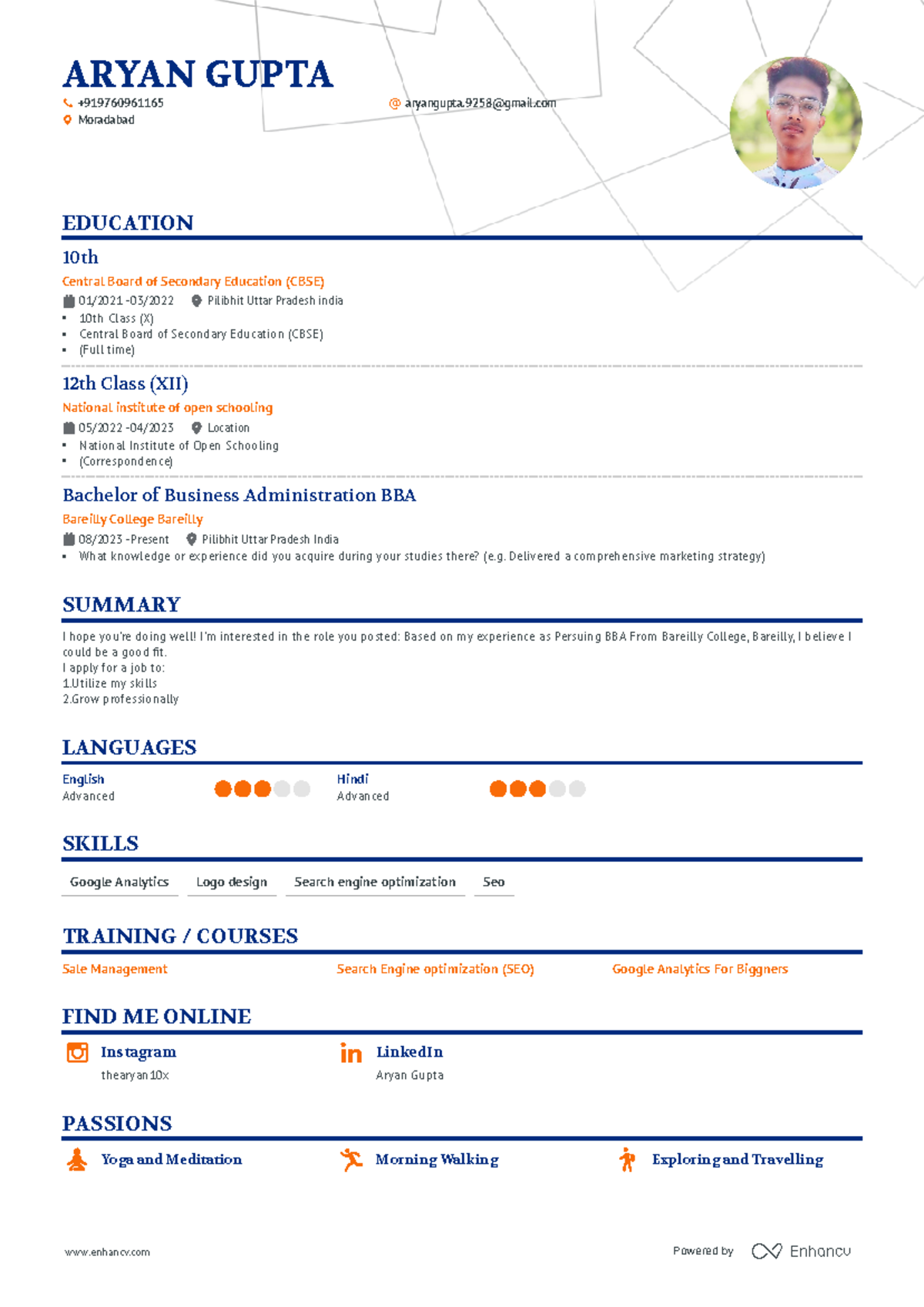 Aryan Gupta Resume - ARYAN GUPTA ####### +919760961165 aryangupta@gmail ####### Moradabad ...