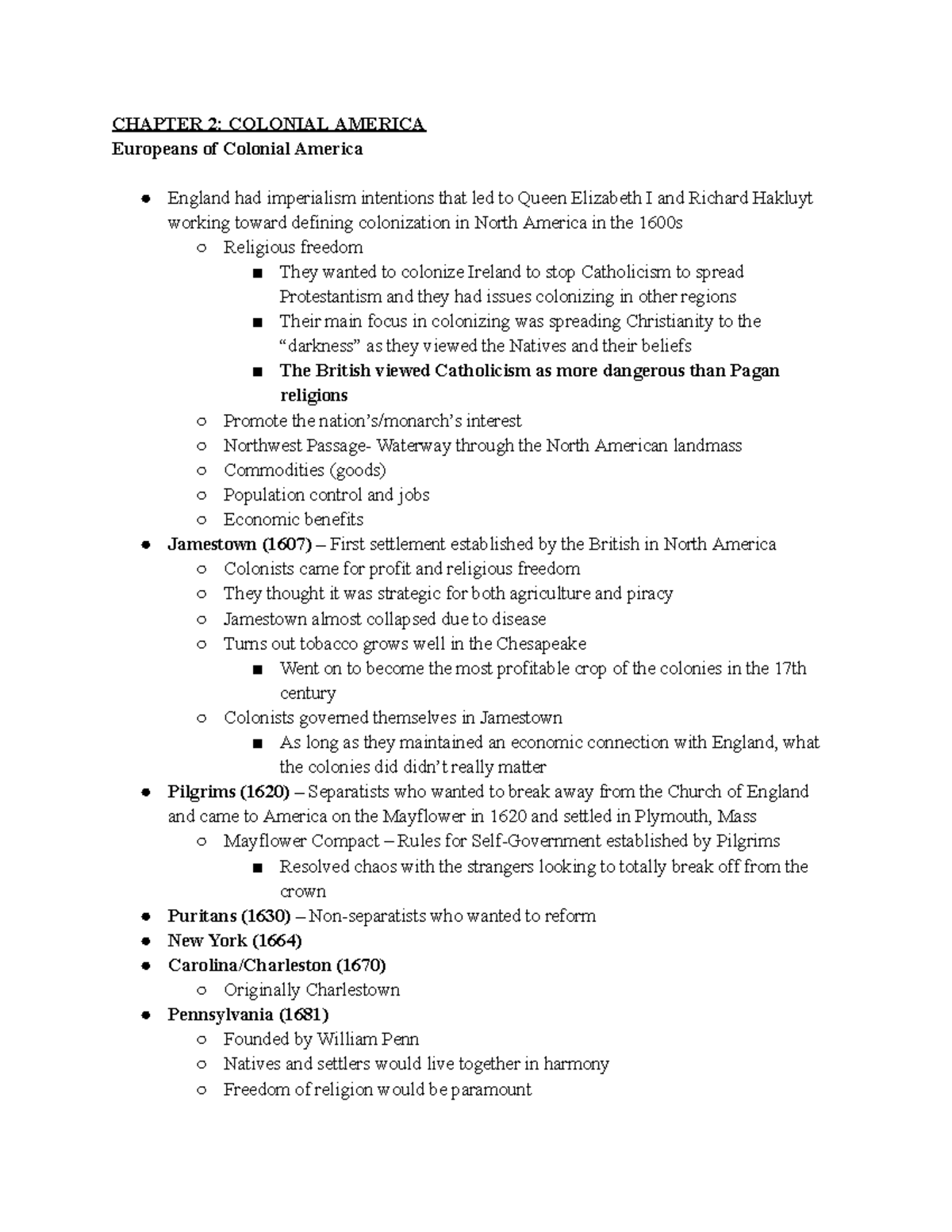 Poli 201 Notes: CHP 2 - Overview of Key Events in Colonial America ...
