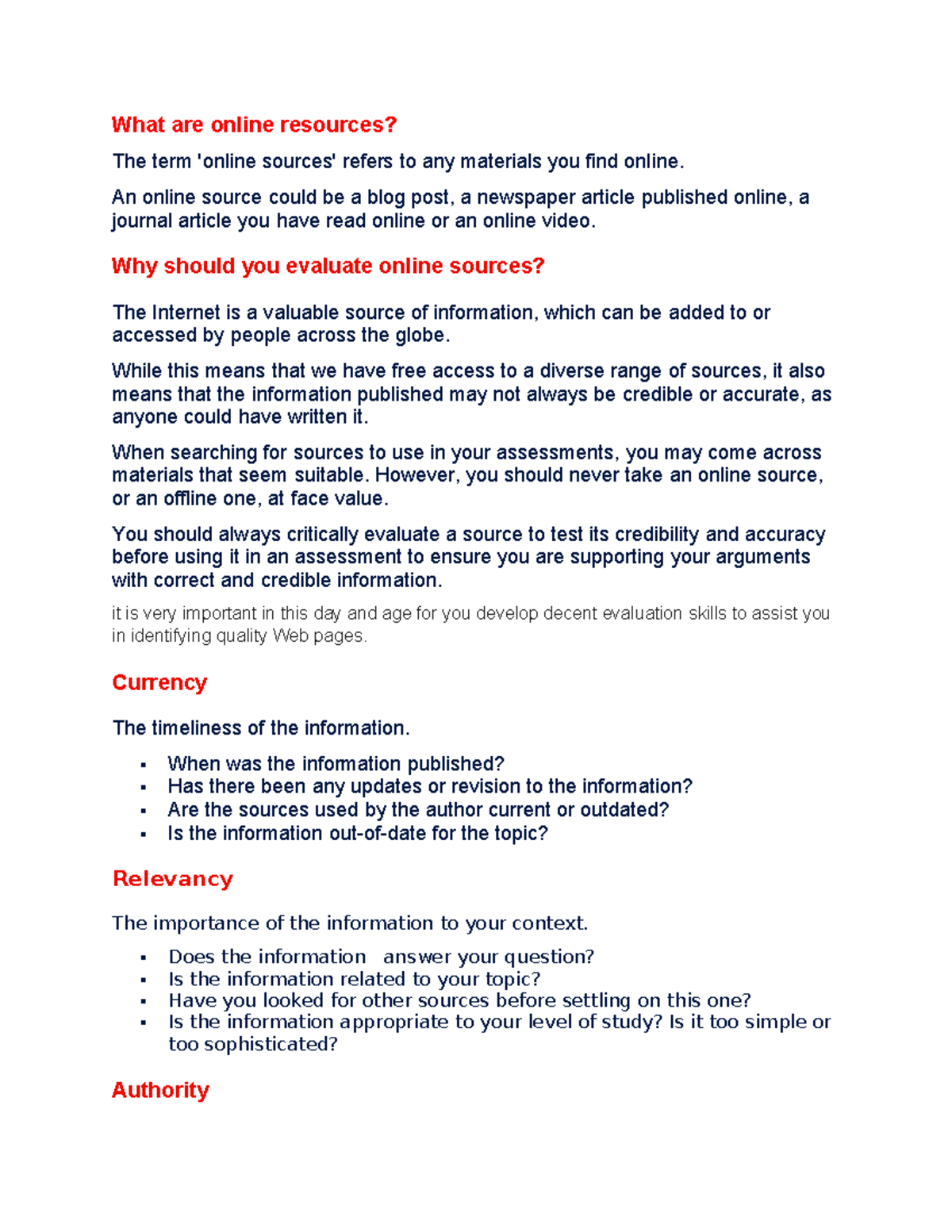 Evaluate the Reliability of Online Sources for Assessments - Studocu