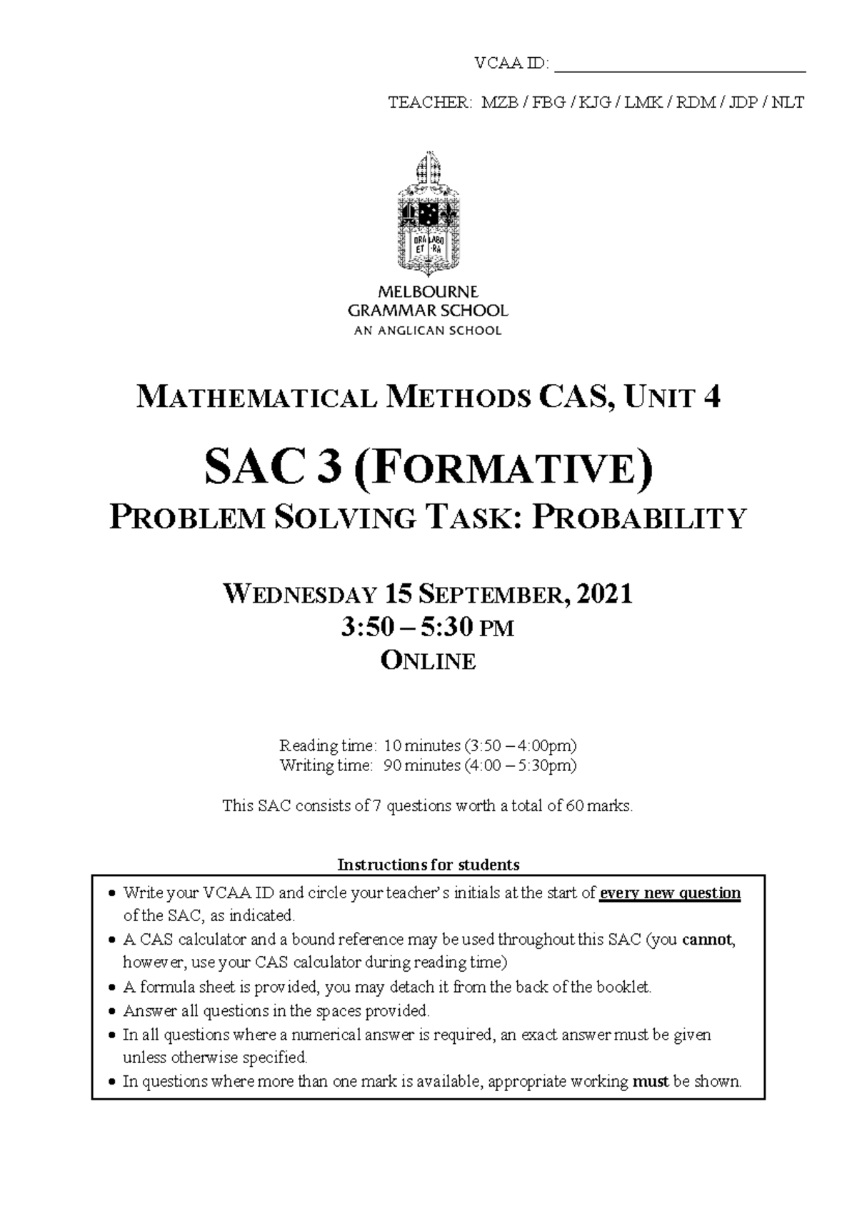 2021 MM SAC 3 (Formative) - Probability - VCAA ID ...