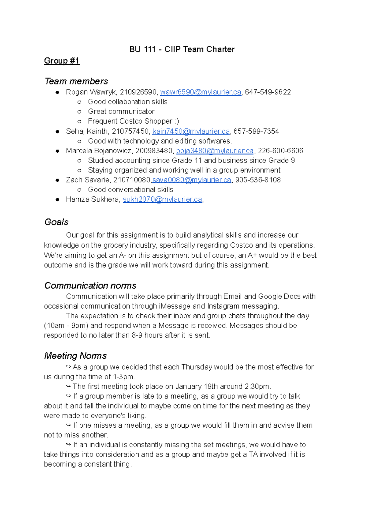 BU 111 - CIIP Team Charter and Collaboration Guidelines - Studocu