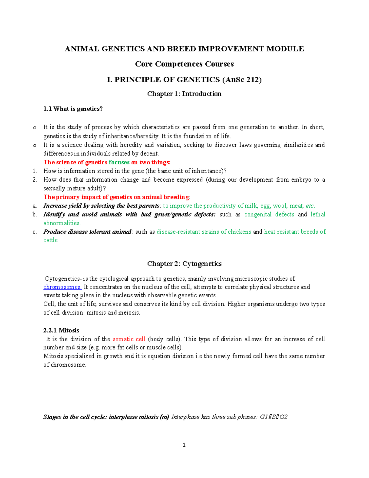 Animal Genetics and Breed Improvement Module - ANIMAL GENETICS AND ...